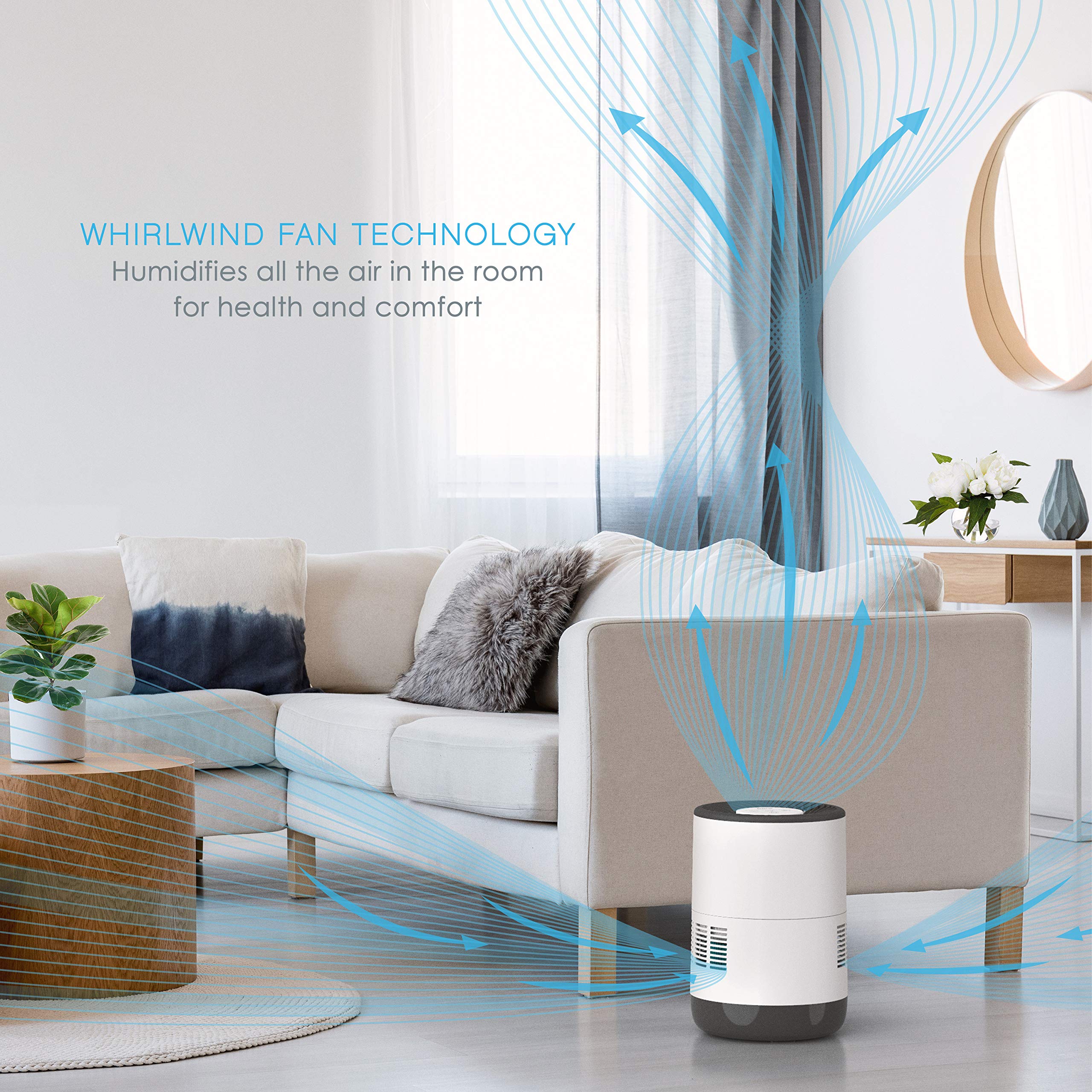 Pure Enrichment® MistAire™ Eva - Mist-Free Evaporative Humidifier (2.8L) with Antibacterial Filter, 4-Speeds, Large Room Coverage up to 500 sq. ft., and Auto Shut-Off Timer