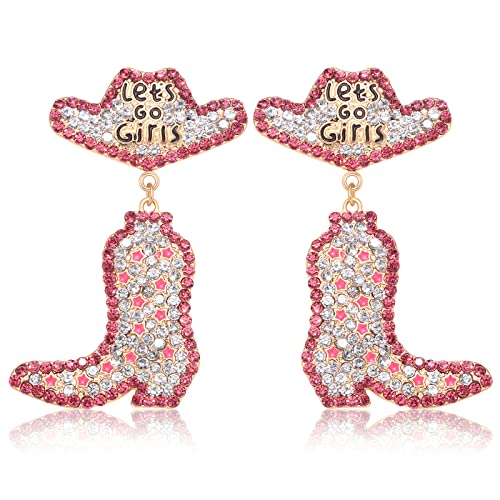 Western Country Earrings Sparkly Rhinestone Beaded Boots Hat Dangle Earrings for Women Fun Western Country Nashville Bachelorette Party Earrings Jewelry Gifts