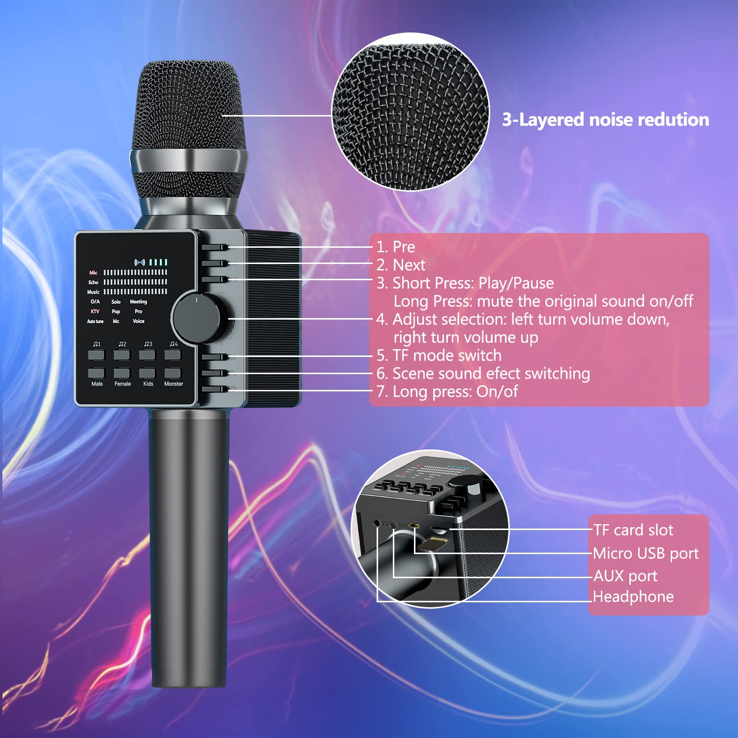 Verkstar Karaoke Microphone, Portable Wireless Bluetooth Car Karaoke with Magic Voice, Handheld Karaoke Mic Speaker Machine for Birthday Home Party KTV (Space Grey)