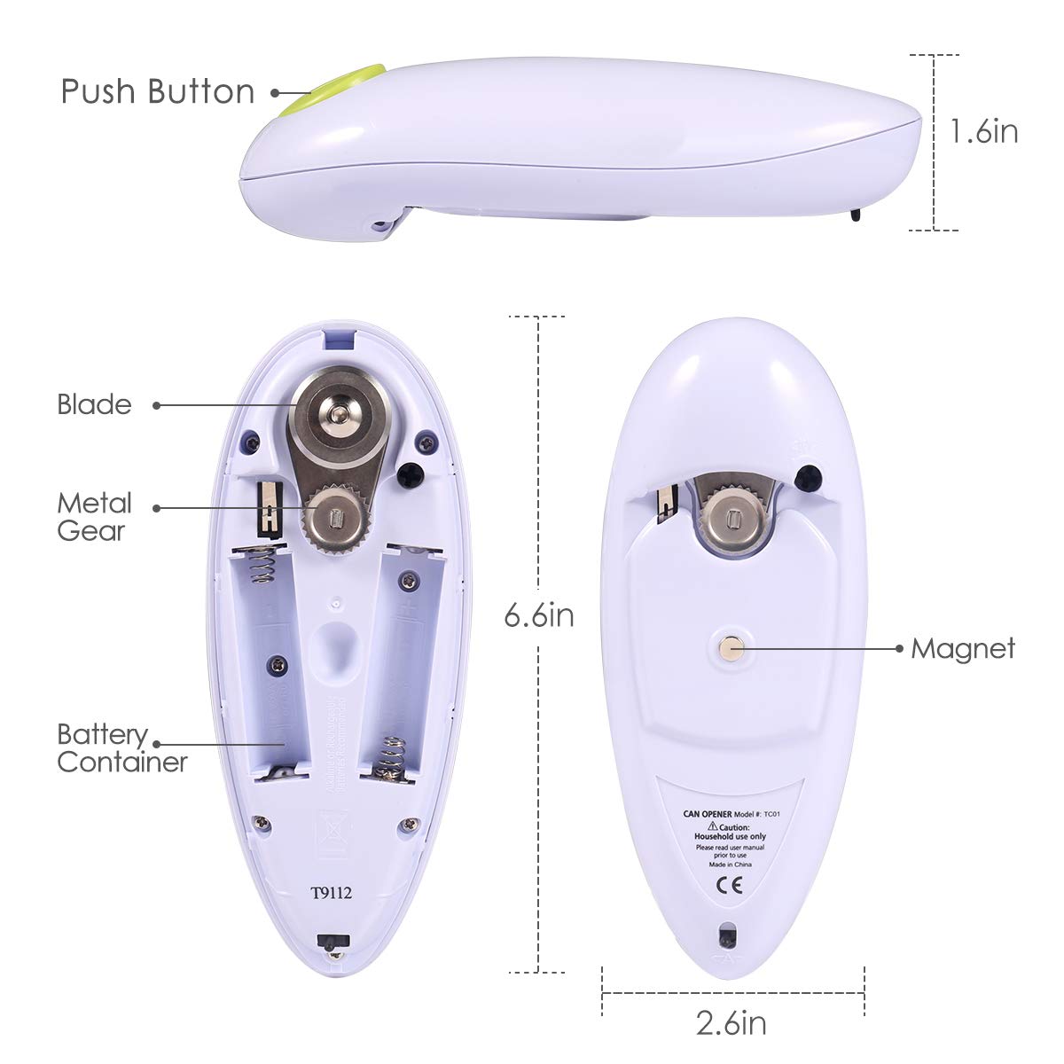 One-Touch Electric Can Opener, Smooth Edge Food-Safe Automatic Can Opener Electric Kitchen Fits Almost All Size Cans, Hands Free Battery Can Openers Prime for Seniors with Arthritis