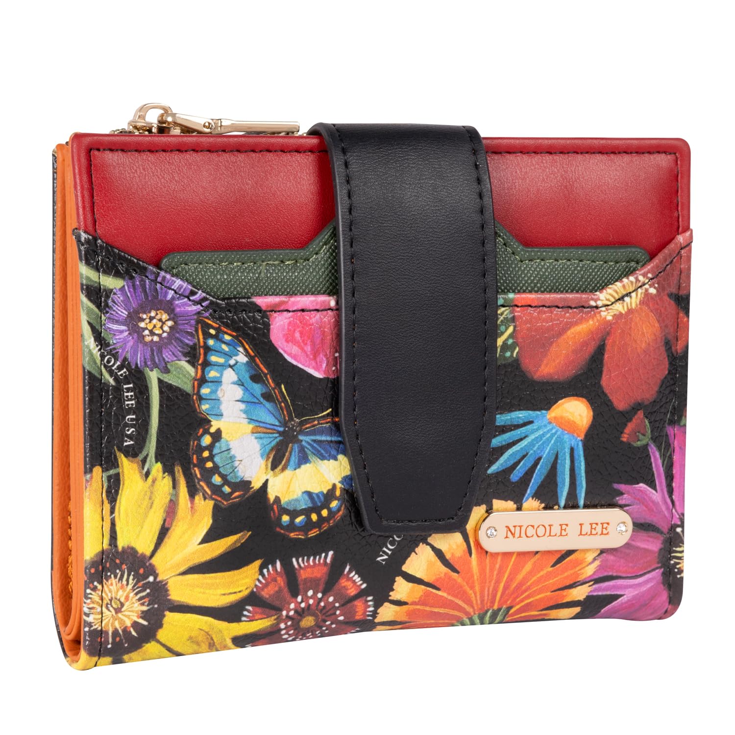 Nicole Lee 2 Piece RFID Bifold Butter Flower Black Wallet