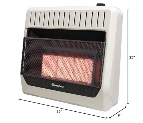 ProCom ML3PHG Ventless Propane Gas Infrared Space Heater with Manual Control for Living Room, Bedroom, Home Office, 28000 BTU, Heats Up to 1450 Sq. Ft., Includes Wall Mount, White