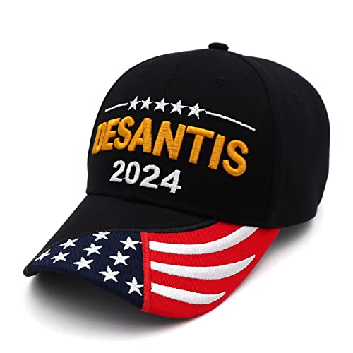 Xsysmile Unisex Baseball Cap Desantis 2024 Cap USA Flag Baseball Caps Snapback President Hat (Black)