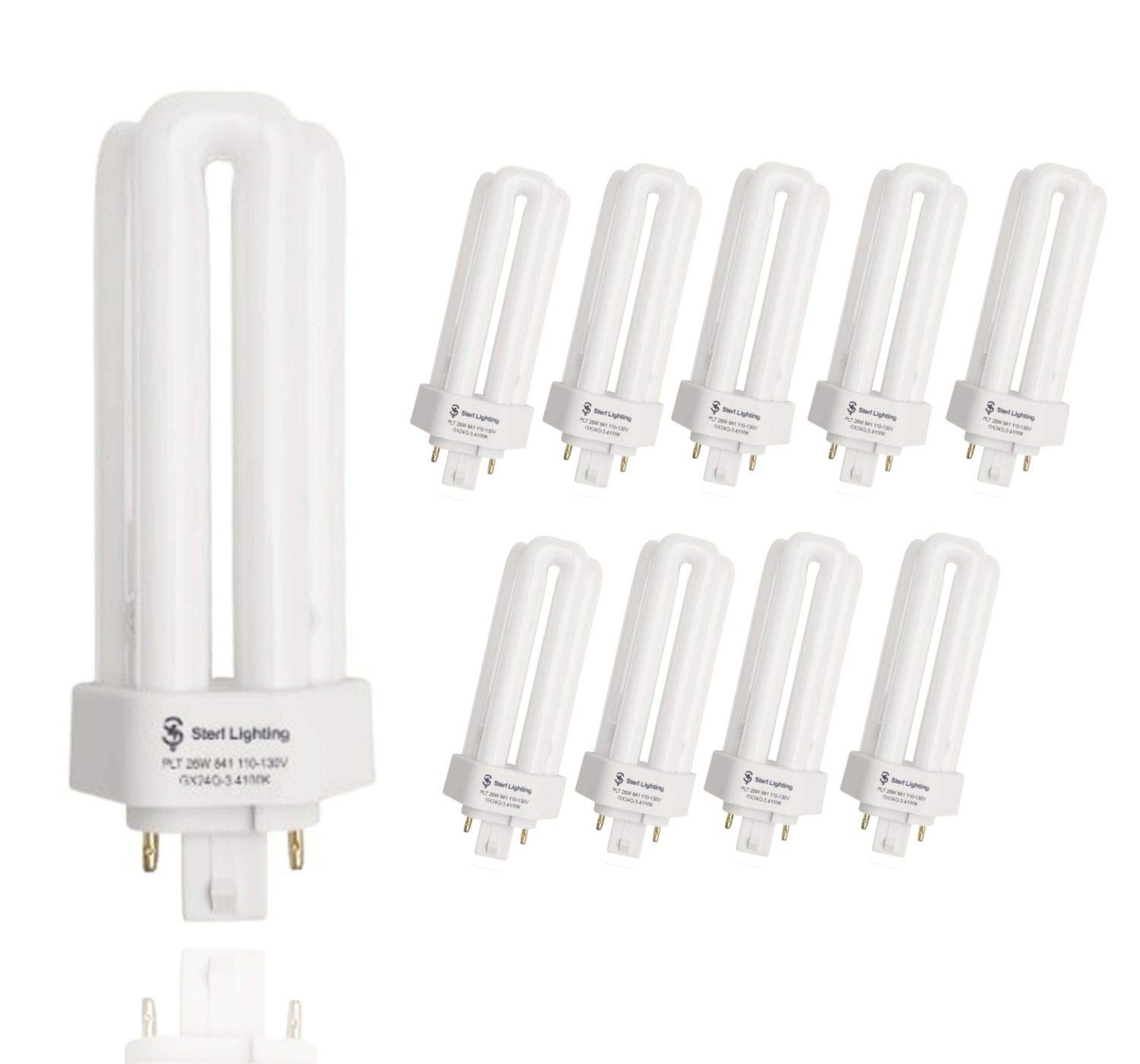 Pack of 10 PLT 26W GX24q-3 841, 26 Watt Triple Tube, 4 Pin Compact Fluorescent Light Bulb