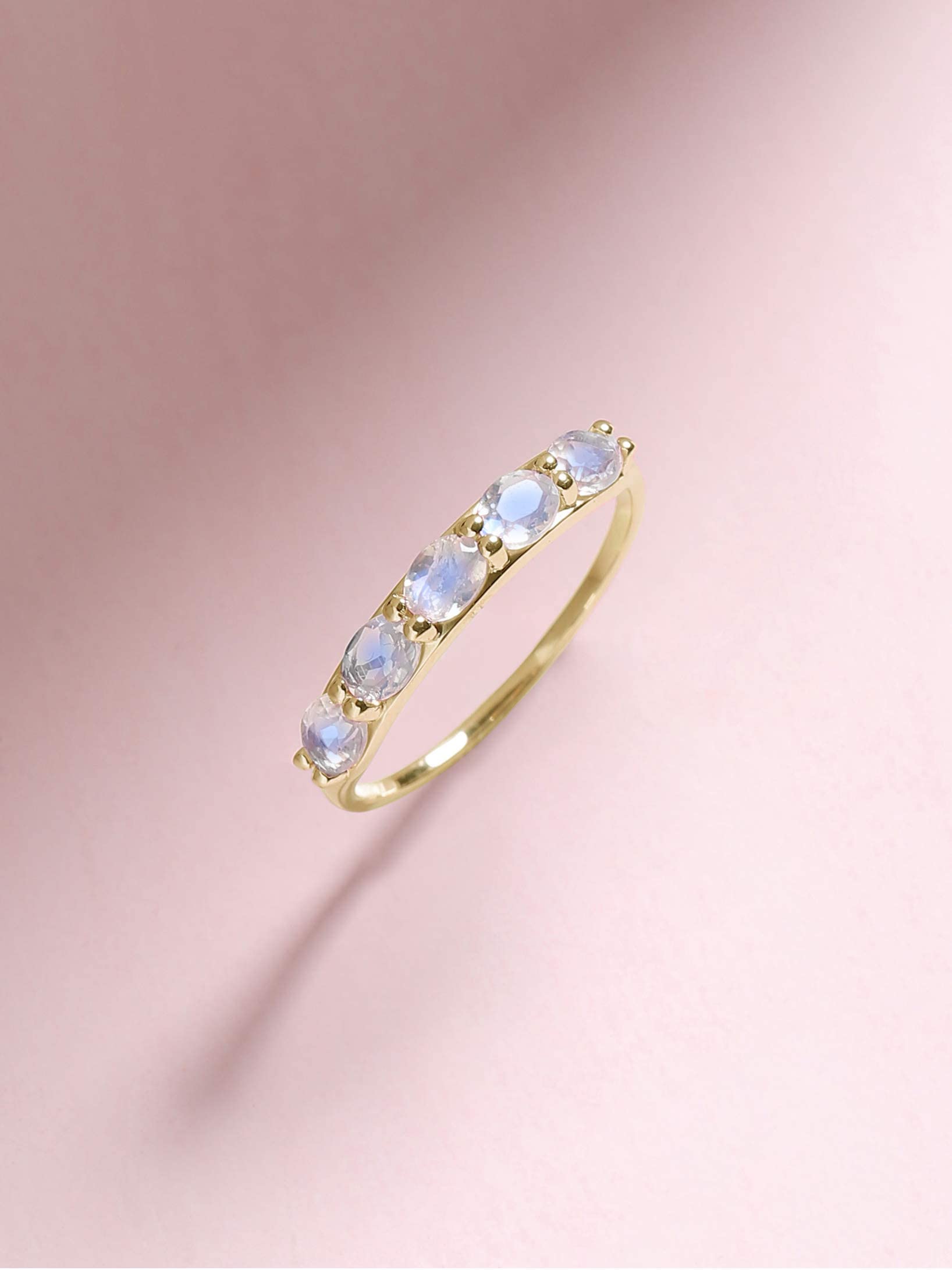 YoTreasure 10kt Yellow Gold 0.8 Ct Rainbow Moonstone Ring Eternity Band
