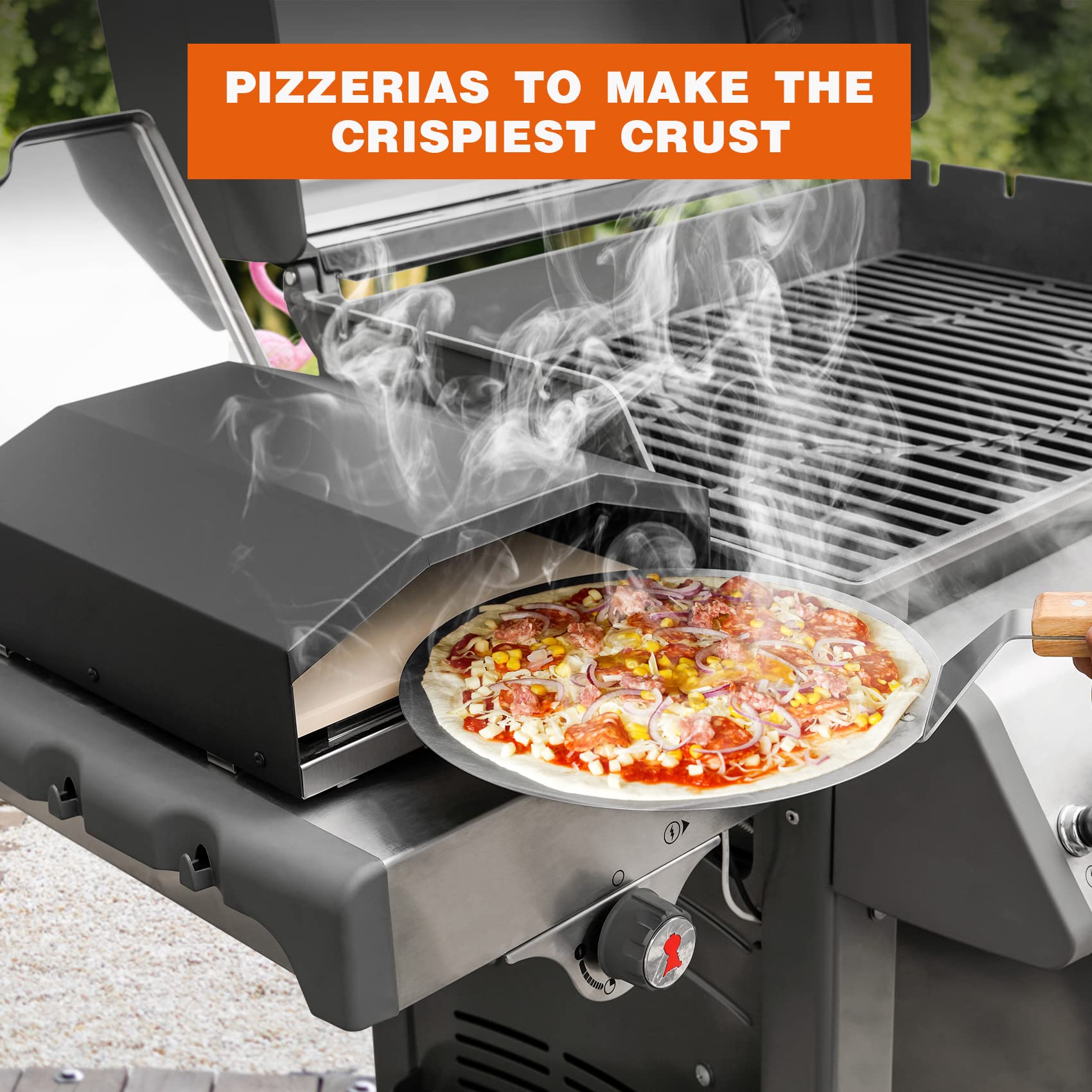 Onlyfire Outdoor Pizza Oven for Gas Grill Side Burner, Burner Top Pizza Oven Kit with Pizza Stone and Pizza Peel, 10.8'' x 12.4'' Single Burner Cooking Accessory for Camping, Backyard and Patio