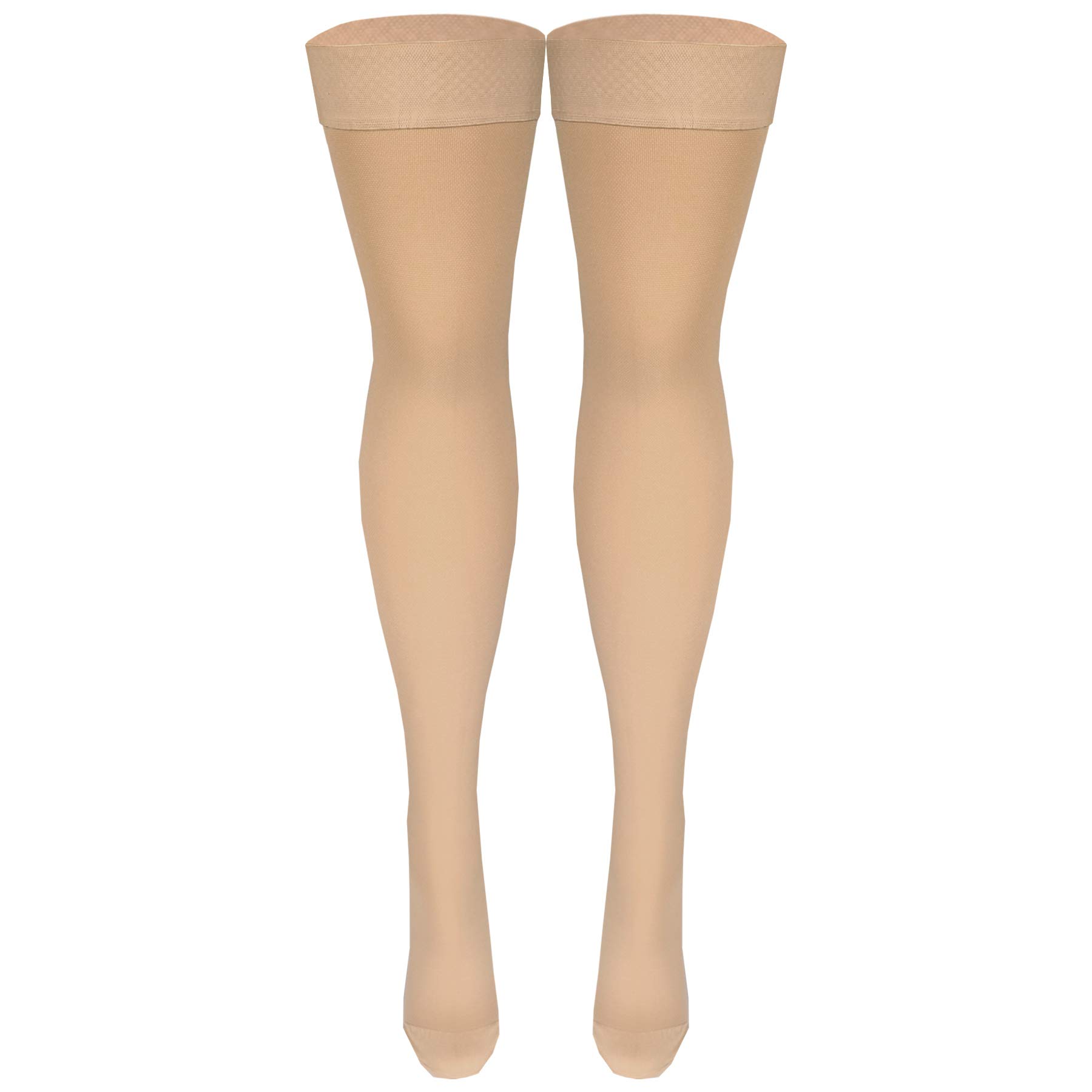 NuVein Medical Compression Stockings, 20-30 mmHg Support, Women & Men Thigh Length Hose, Closed Toe, Beige, Medium
