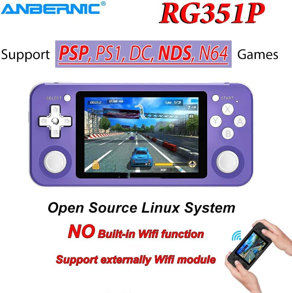 WSXKA Game Console, Retro Game Console Support PSP / PS1 / N64 / NDS Open RK3326 Chip 64G TF Card 2500 Classic Games 3.5 Inch IPS Screen 3500mAh Battery