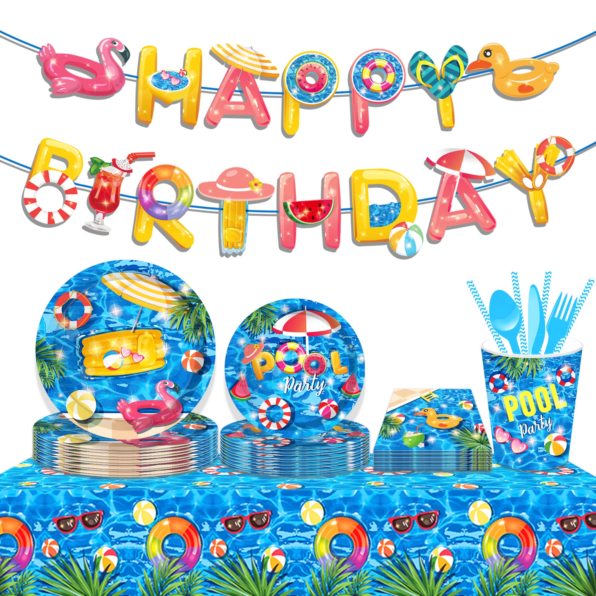 Pool Party Decorations,Summer Party Decorations,Beach Party Decorations Include Pool Party Plate,Dessert Plates,Cups,Napkins (16 Guests)