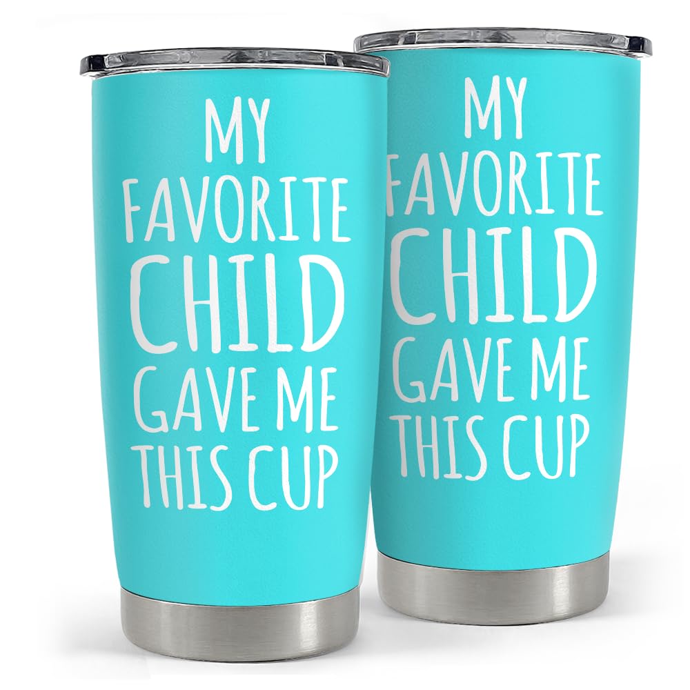 SANDJEST Mom Tumbler Gift for Mom from Son, Daughter - My Favorite Child Gave Me This Cup 20oz Insulated Travel Mug - Awesome Mother's Day, Birthday, Christmas Tumblers Gifts Idea for Moms