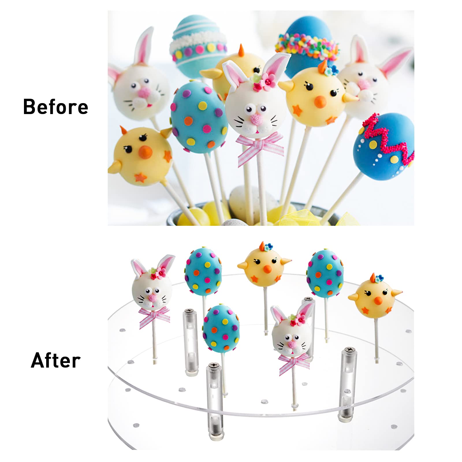 ZENFUN 2 Pack 16 Holes Cake Pop Display Stand, Acrylic Round Lollipop Stand Holder for Dessert Table, Weddings, Baby Shower, Birthday Party, Anniversaries, 10 Inch Diameter