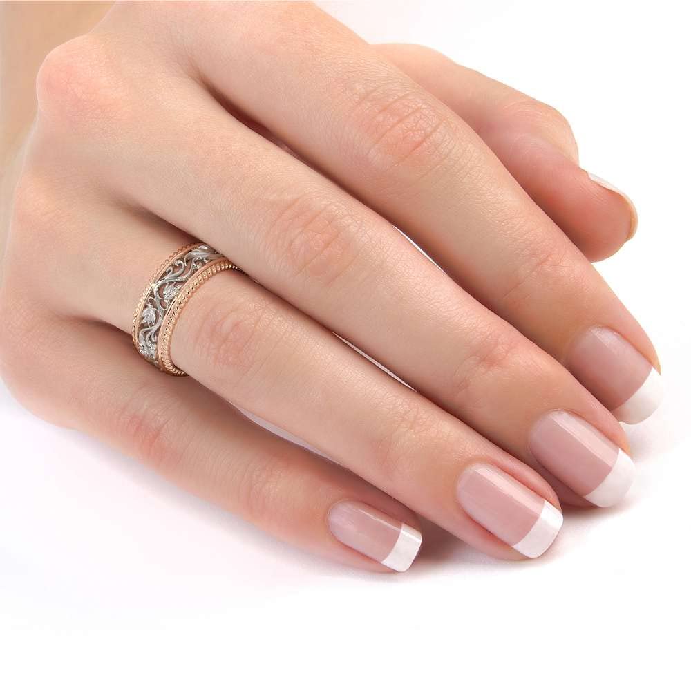 Sunargi Filigree Two Tone Wedding Ring for Unisex in 925 Sterling Silver White & Rose Gold Finish (Silver, 8.5)