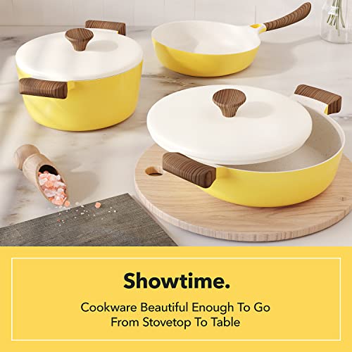 Vremi 8 Piece Ceramic Nonstick Cookware Set - Induction Stovetop Compatible DIshwasher Safe Non Stick Pots with Lids and Frying Pans - Dutch Oven Pot Fry Pan Sets for Serving - PTFE PFOA Free - Yellow