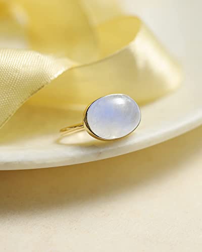 YoTreasure Rainbow Moonstone Ring 14k Gold Over 925 Silver Oval Shape Gemstone Jewelry