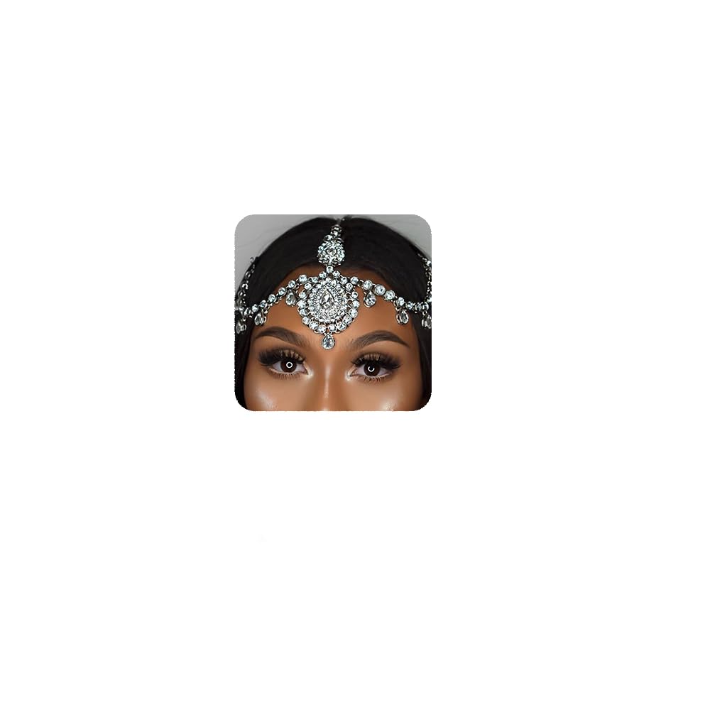 YERTTER Wedding Silver Rhinestone Head Chain With Clip Jewelry Forehead Tassel Fringe Headband Headpiece Crystal Chain Headband Hair Accessories for Women Brides Prom Costume(Silver 2)