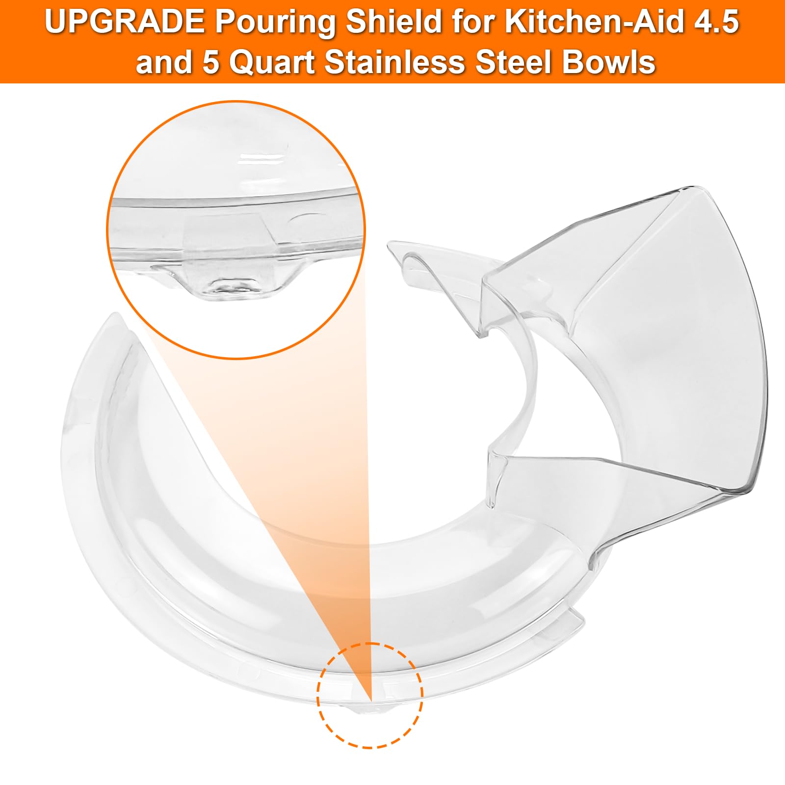 UPGRADED KN1PS Pouring Shield with Snap for W10616906 Mixer Bowl or Brushed Stainless Steel Tilt Head Stand Mixer Bowl, Replace W11312468 W11298367 WPW10616906