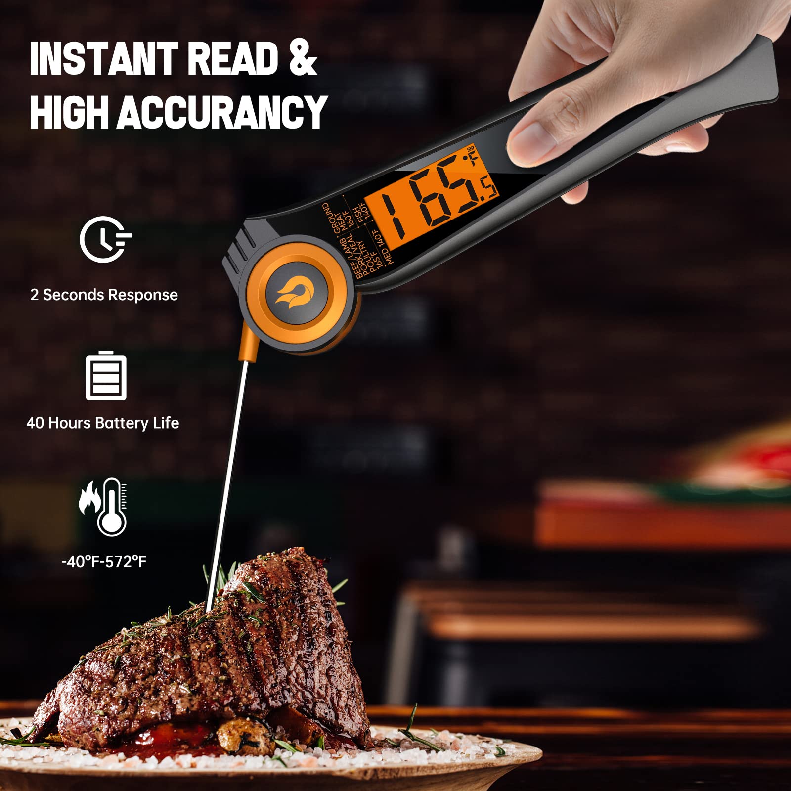 ๐จ๐ฝ๐ด๐ฟ๐ฎ๐ฑ๐ฒ๐ฑ Meat Thermometer Digital for Grill and Cooking - Instant Read Meat Thermometer 6.1โ Ultra Long Waterproof Grill Thermometer w/Reversible Display for BBQ, Oil Deep Frying