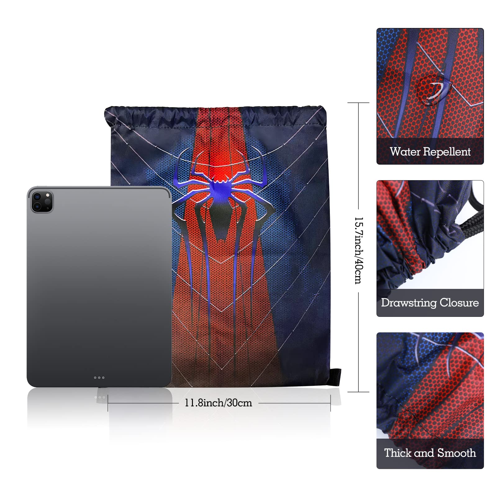 Tslyevxin 3 Pcs Spider Hero Drawstring Backpacks Cinch Water Resistant Oxford for Gym Shopping Sport Yoga Party Game