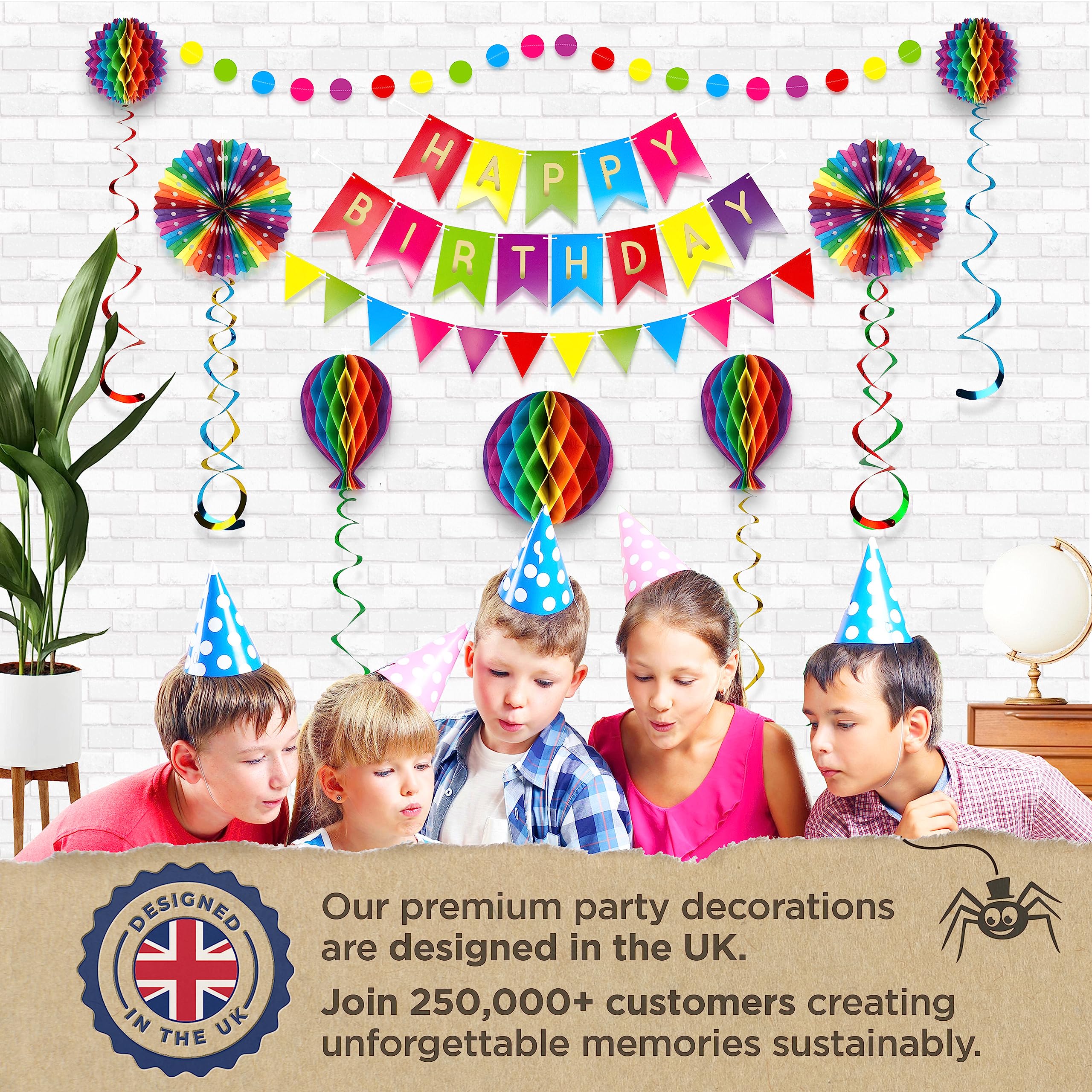 Premium Reusable Birthday Party Decorations - Birthday Decoration Set - Happy Birthday Banner, Honeycomb Decorations, Streamers, Paper Garland