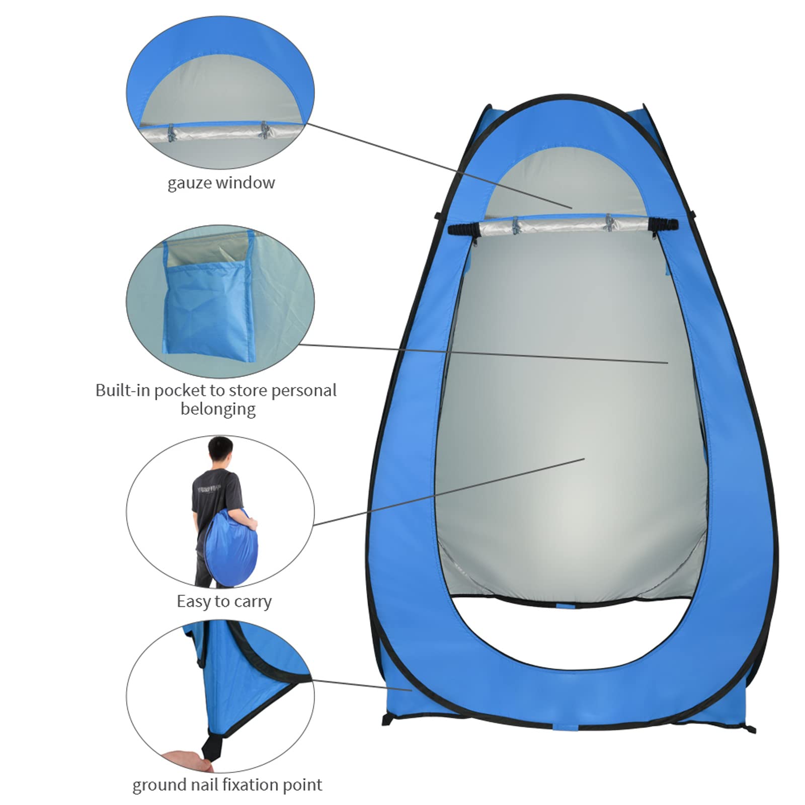 Pop Up Pod Changing Room Privacy Tent, Instant Portable Outdoor Shower Tent,Foldable Rain Shelter for Camping & Beach with Carry Bag Blue