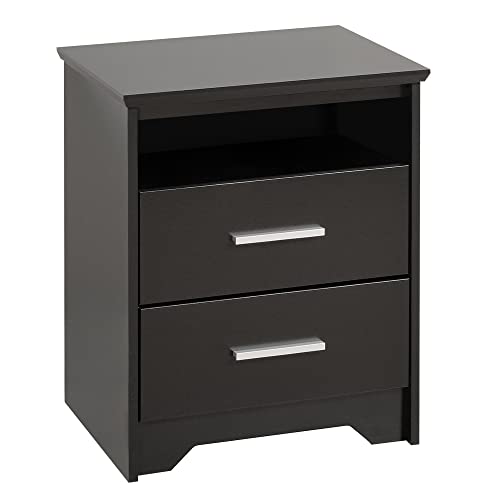 Prepac Coal Harbor Contemporary Tall Nightstand Side Table with 3 Drawers and Open Shelf, Functional Bedside Table 15.75" D x 20.5" W x 27" H, Black, BCH-2250