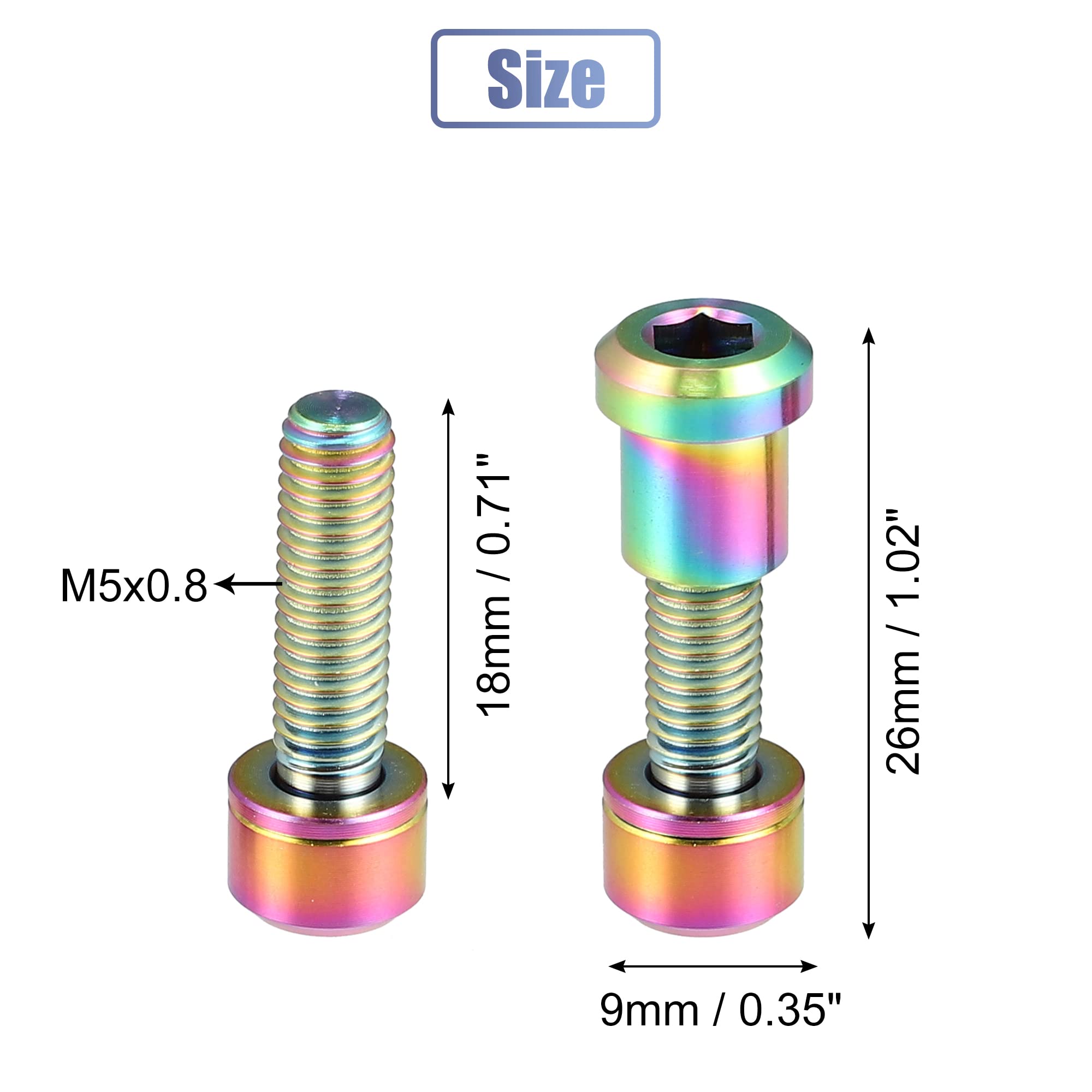 X AUTOHAUX 2pcs M5x18mm Titanium Alloy Bicycle Stem Bolts Hex Socket Head Cap with Steerer Clamp Nut for BMX MTB Road Bike Multicolor
