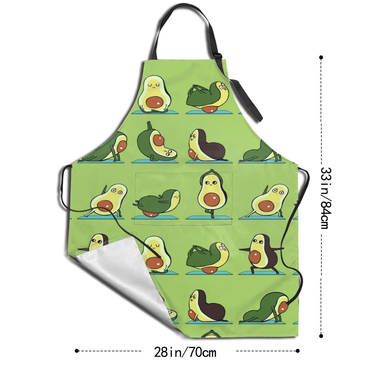 Wisedeal Yoga Avocado Adjustable Bib Neck Apron Polyester with 2 Pockets Cooking Kitchen Aprons for Men and Women Chef, Mom Aunt apron for Christmas Birthday Gifts for Grilling BBQ Chef Apron