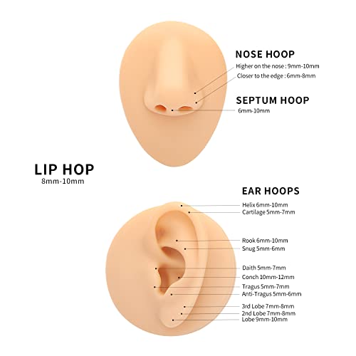 VOJO 2 Pcs G23 Titanium Heart Daith Piercing Jewelry Rook Tragus Clicker Ring Cartilage Earrings 16G (8mm+10mm, Heart Silver)