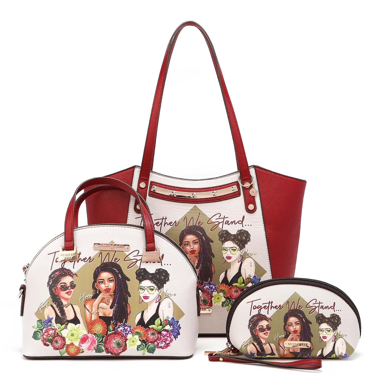 Nicole Lee Together We Stand 3 Piece Set (Shopper, Dome Crossbody, Pouch)