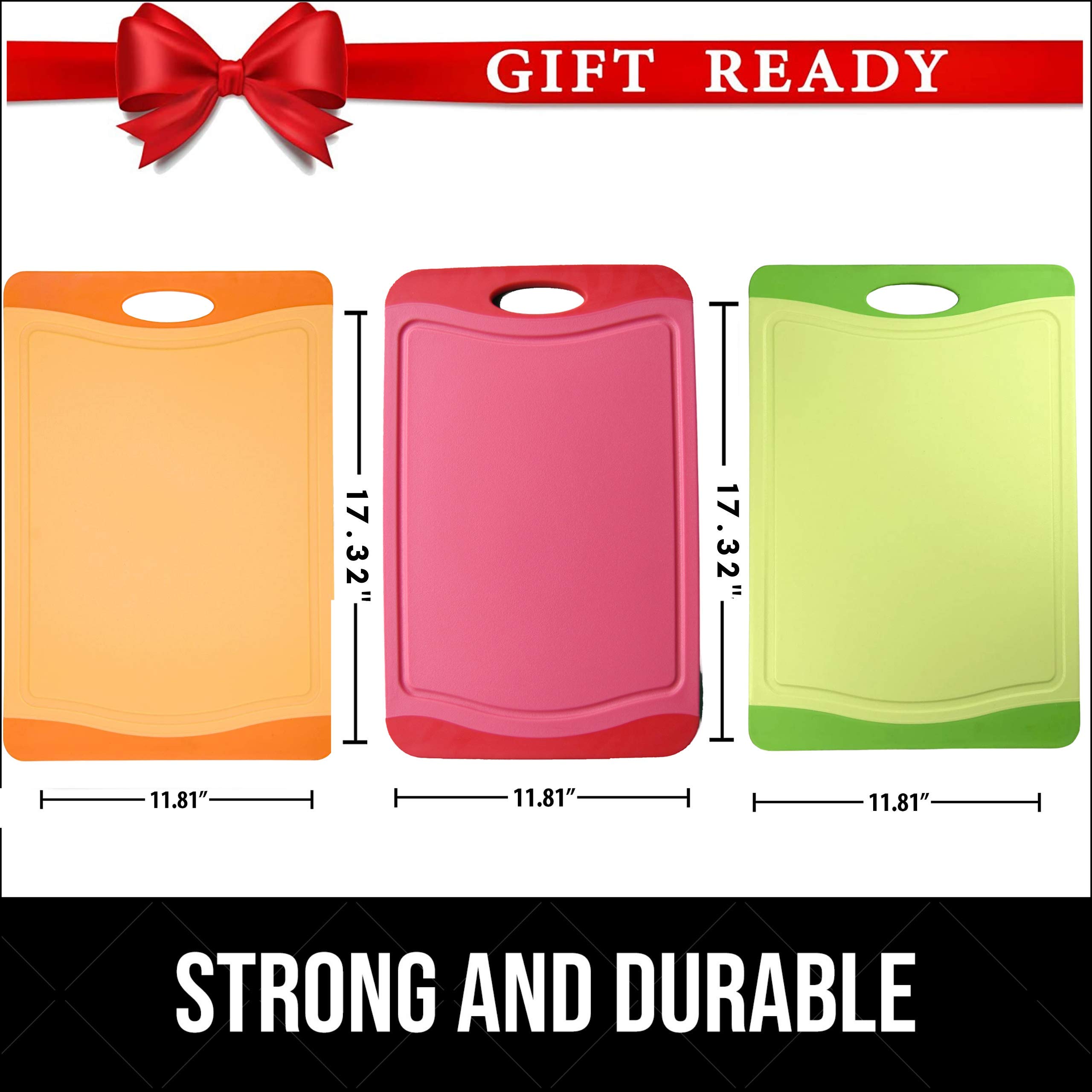 Raj Plastic Cutting Board Reversible Cutting board, Dishwasher Safe, Chopping Boards, Juice Groove, Large Handle, Non-Slip, BPA Free (X-Large, Red, Green & Orange)