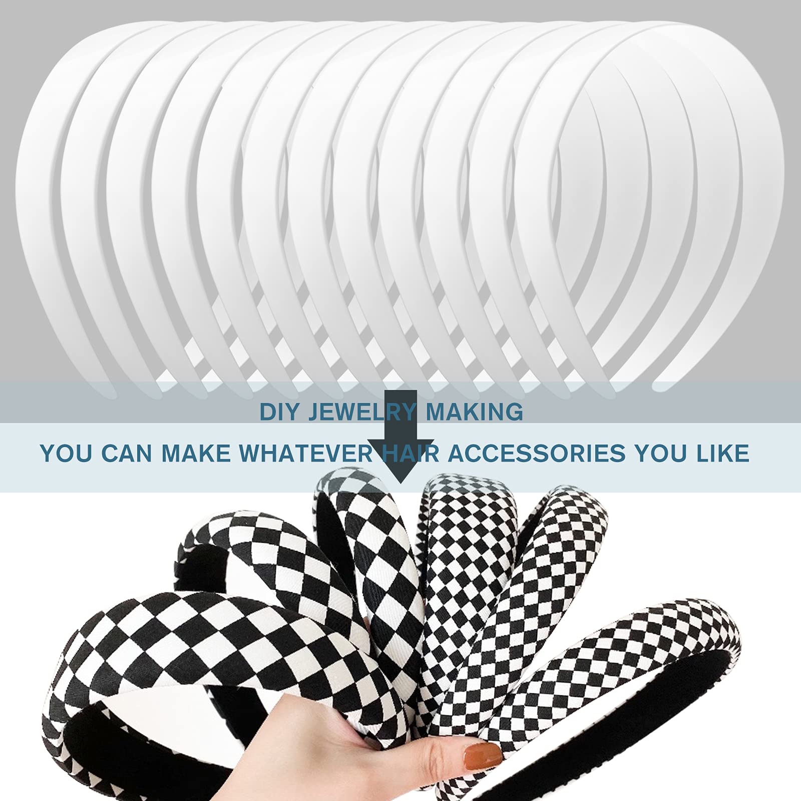 VOKOY 24 Pcs White Plastic Headbands, 1" Wide No Teeth Plain Headbands DIY Hair Bands Headbands for Girls Women
