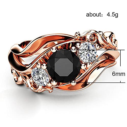 Witch Ring Unique Black Stone Prong Setting Twist Band Design Rose Gold Color Women Engagement Finger Rings Wholesale
