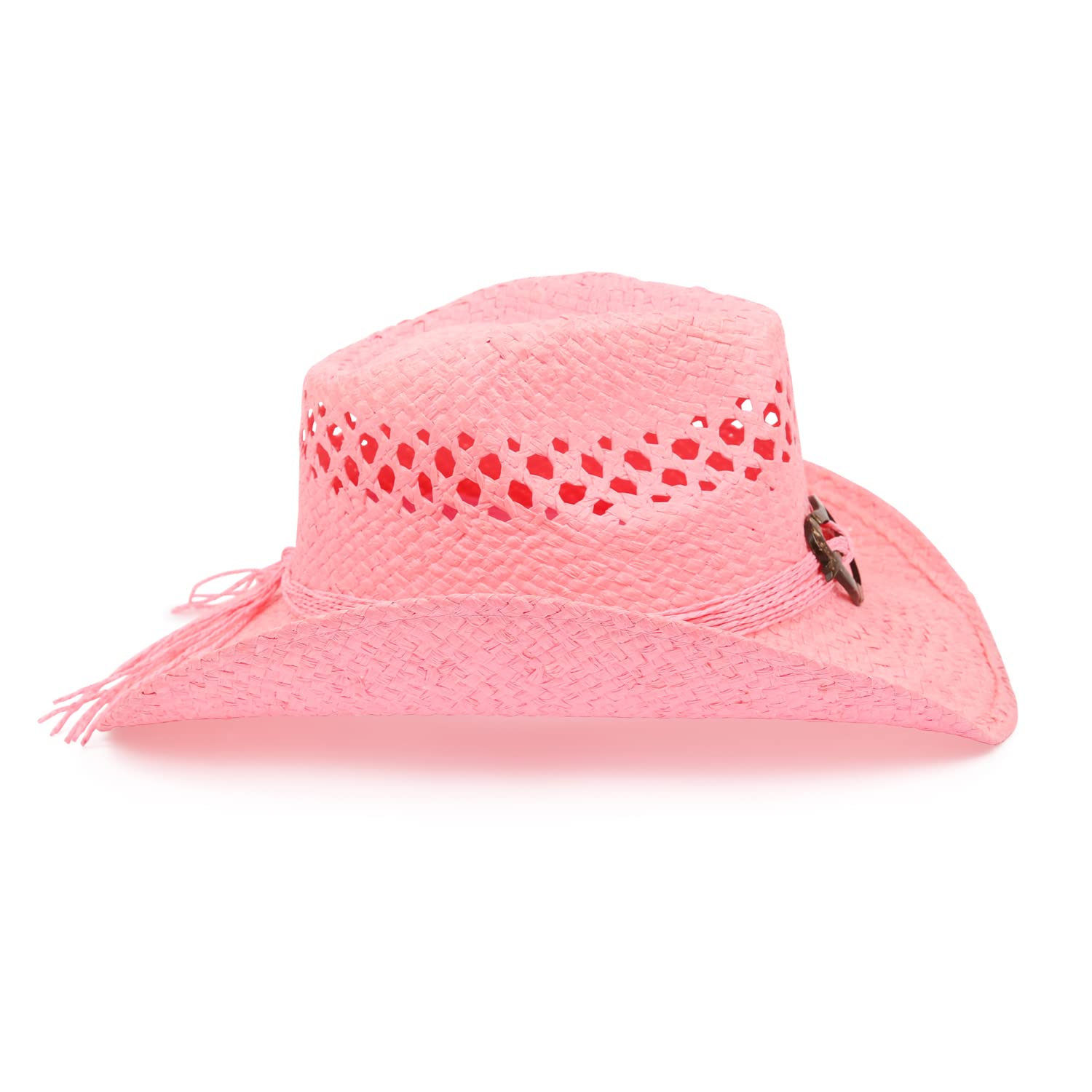 TOVOSO Straw Cowboy Hat for Women with Beaded Trim and Shapeable Brim, Abstract Stars and Stripes - White Band