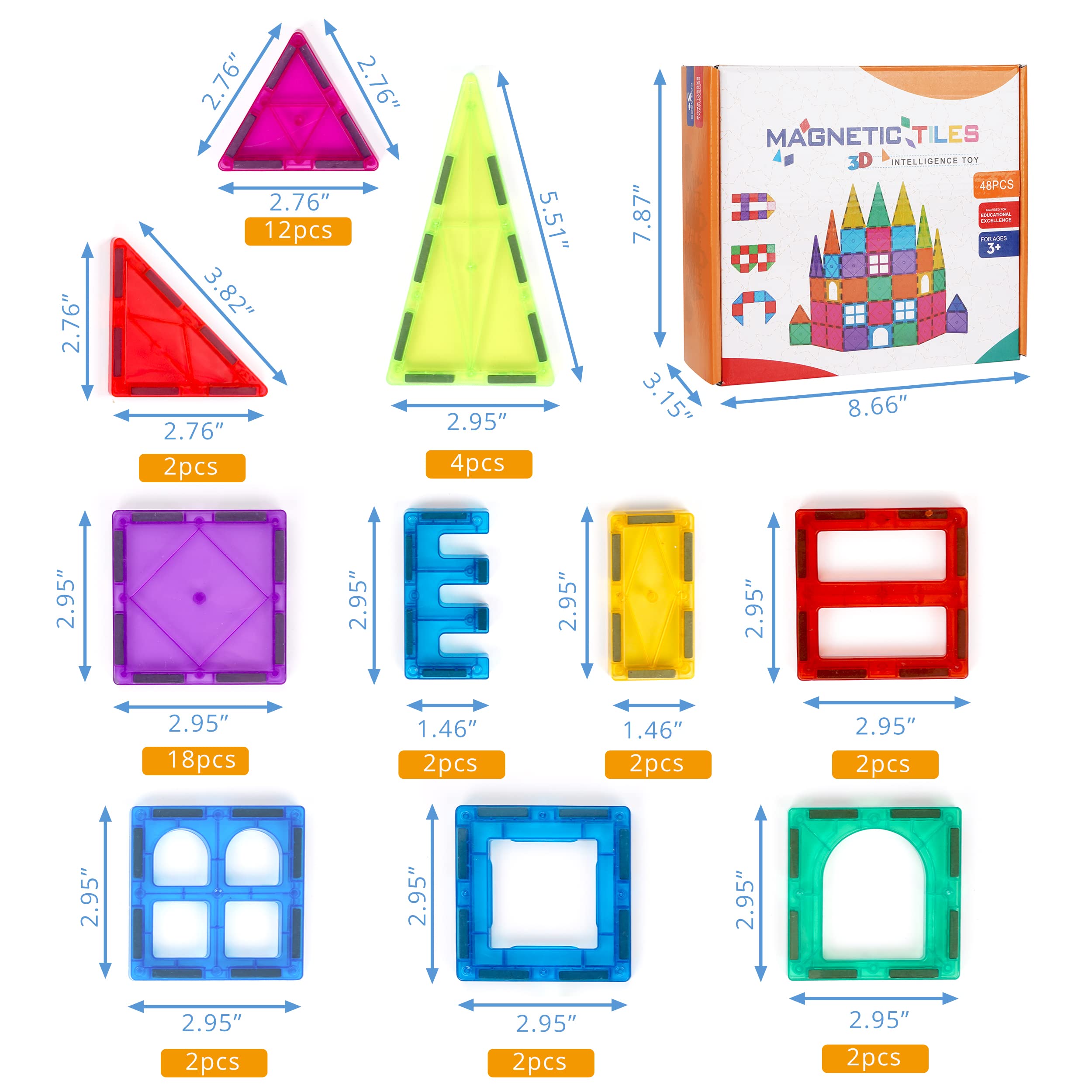 Yianess Large Magnetic Tiles Toys for Kids Toddler Learning Building Blocks Educational