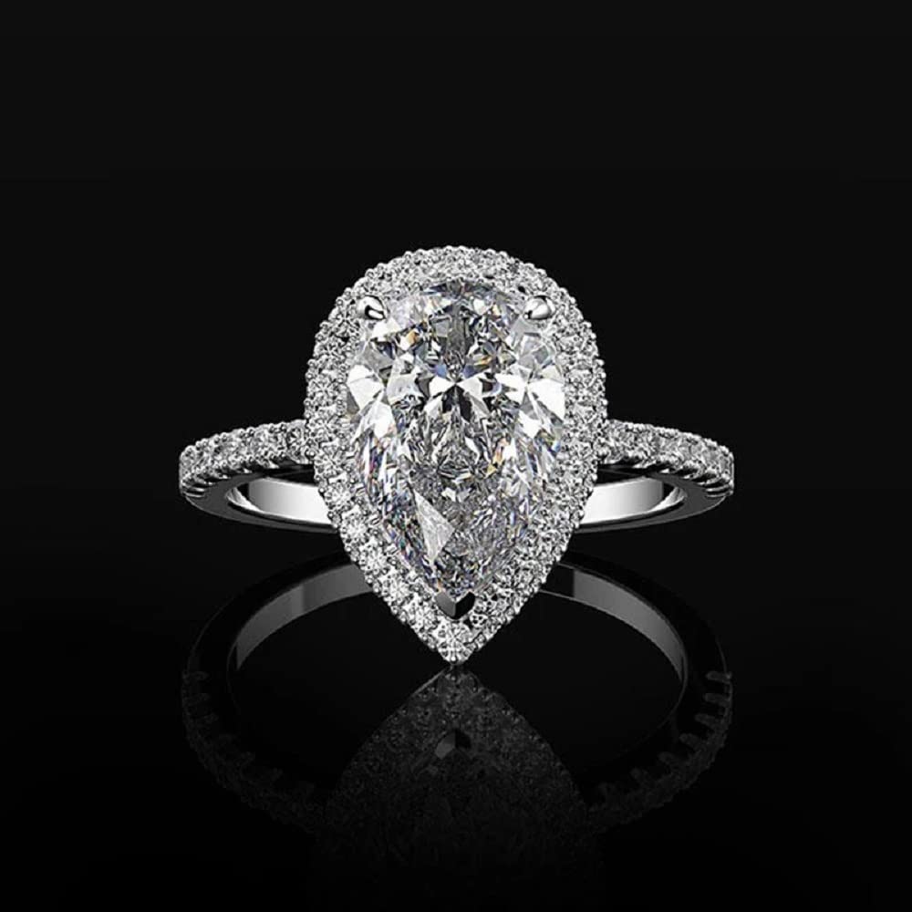 XUSIOAKKM 2CT 925 Sterling Silver Engagement Rings Pear Cut Cubic Zirconia CZ Promise Rings for Her Stunning Teardrop Bands Water Drop Tear Shape Zircon Wedding Engagement Proposal Ring (Size 6)