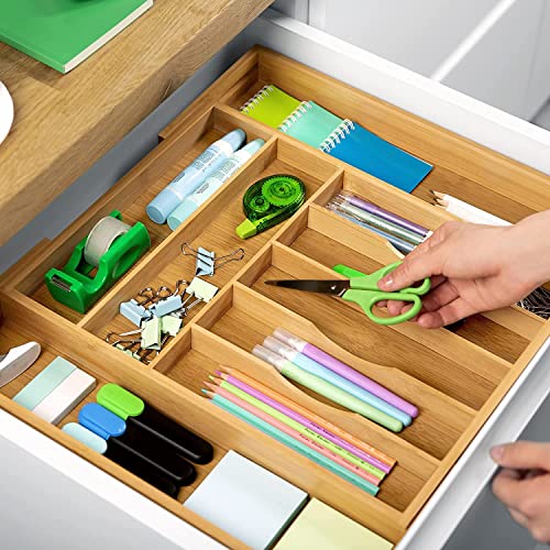 ZHOMA Bamboo Expandable Kitchen Drawer Organizer for Utensils Holder - Silverware Organizer/Utensil Holder and Cutlery Tray with Grooved Drawer Dividers - Natural