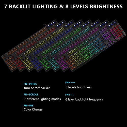 RGB Gaming Keyboard and Mouse Combo CHONCHOW 991b Rainbow Led Backlit 7 Colors Office Ergonomic Keyboard with Mice 4800 DPI Adjustable competible with Ps4/Ps3 Windows 7/8/10 Mac PC
