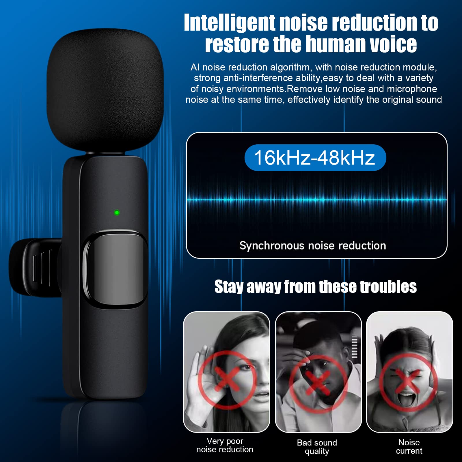 OPULENO 2 Pcs Wireless Lavalier Microphones for iPhone and iPad, Wireless noise-cancelling microphone, Professional Wireless Lavalier Microphone for Recording, Live Stream, YouTube, Facebook (Black)