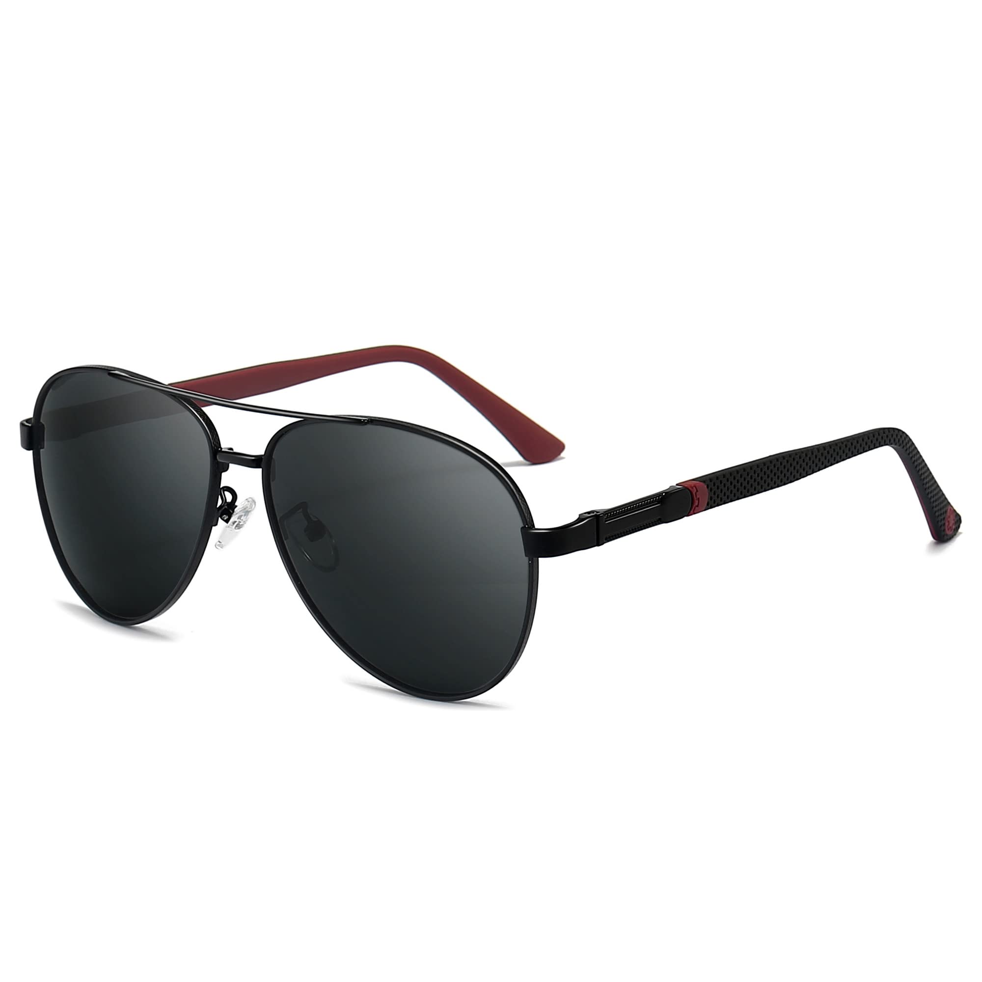 SUNGAIT Fashion Polarized Aviator Sunglasses for Men Women Classic UV Protection Pilot Shades w/Spring Hinge (Black Frame/Grey Lens, 59)