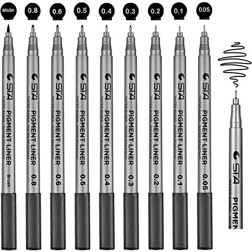Precision Micro-Line Pens, Set of 9 Black Micro-Pen Fineliner Ink Pens, Waterproof Archival ink, Multiliner, Sketching, Anime, Artist Illustration, Technical Drawing, Office Documents