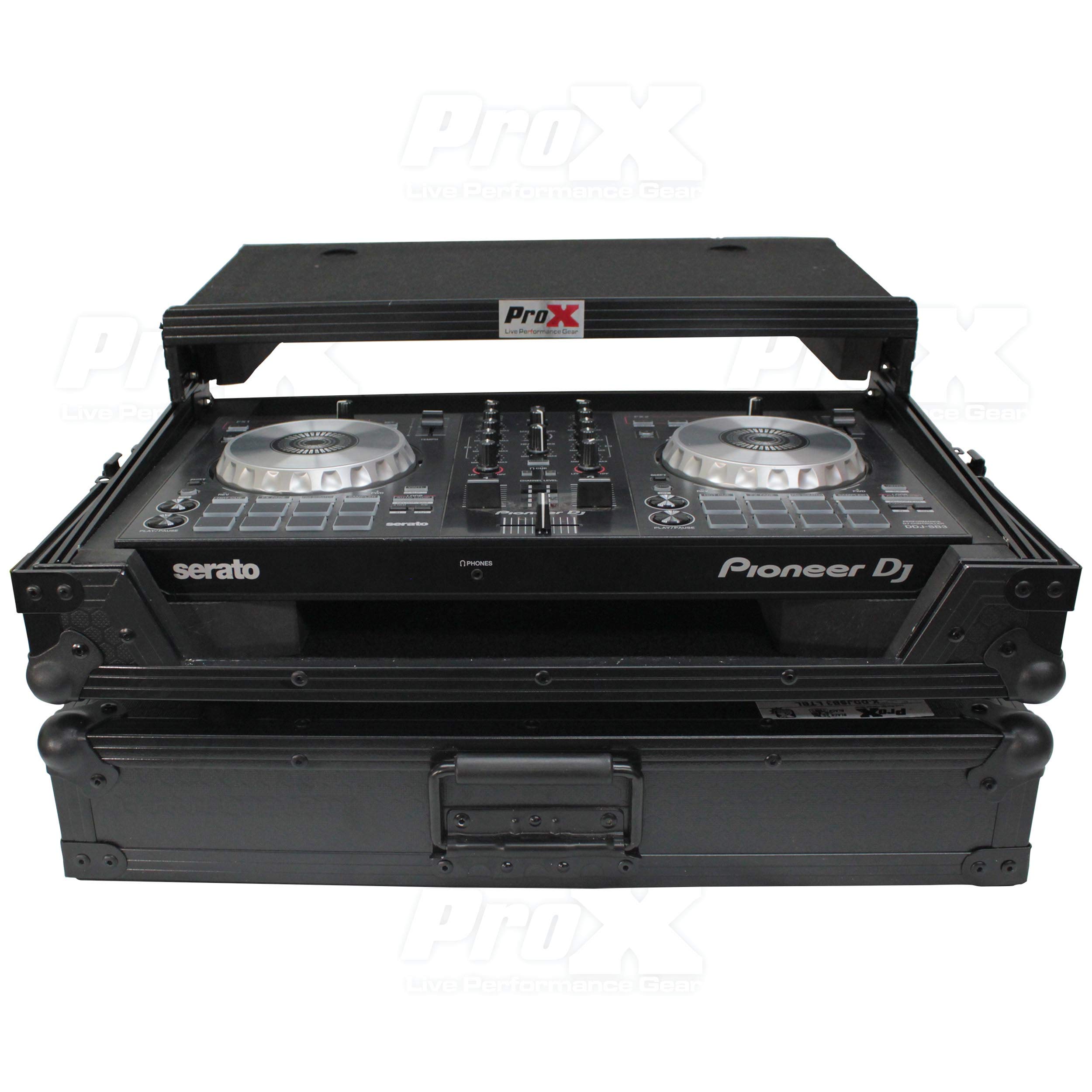 ProX Flight Case for Pioneer DDJ-SB3 & DDJ-400 Digital Controller With Sliding Laptop Shelf - Black on Black Design - X-DDJSB3 LTBL
