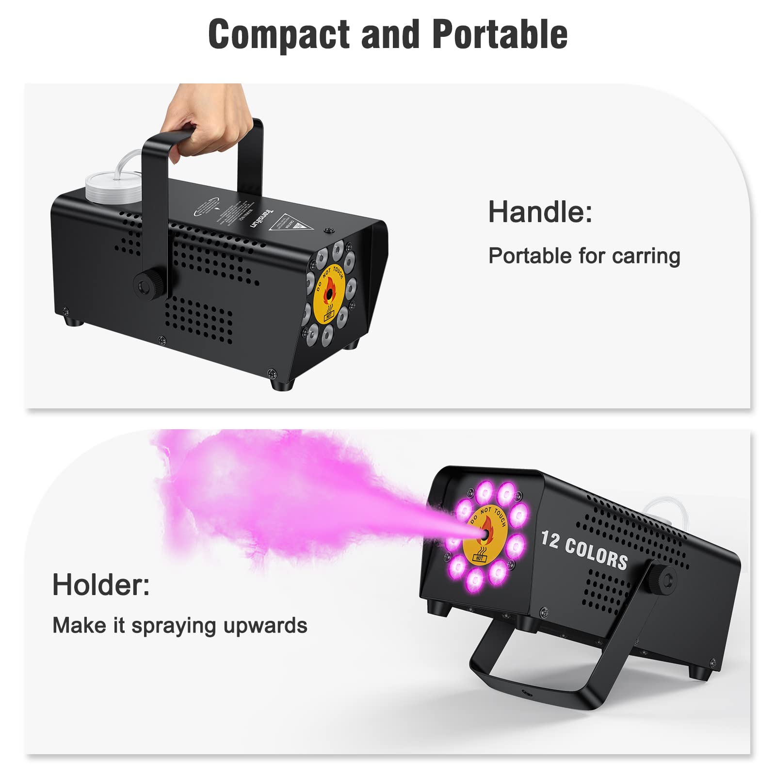 Transifun Fog Machine Outdoor with 9 Lights, 500W Smoke Machine for Halloween, Party, Wedding, Remote Control 12 Colors & Flash Mode, One Key to Get Continuous Fog, 2500CFM
