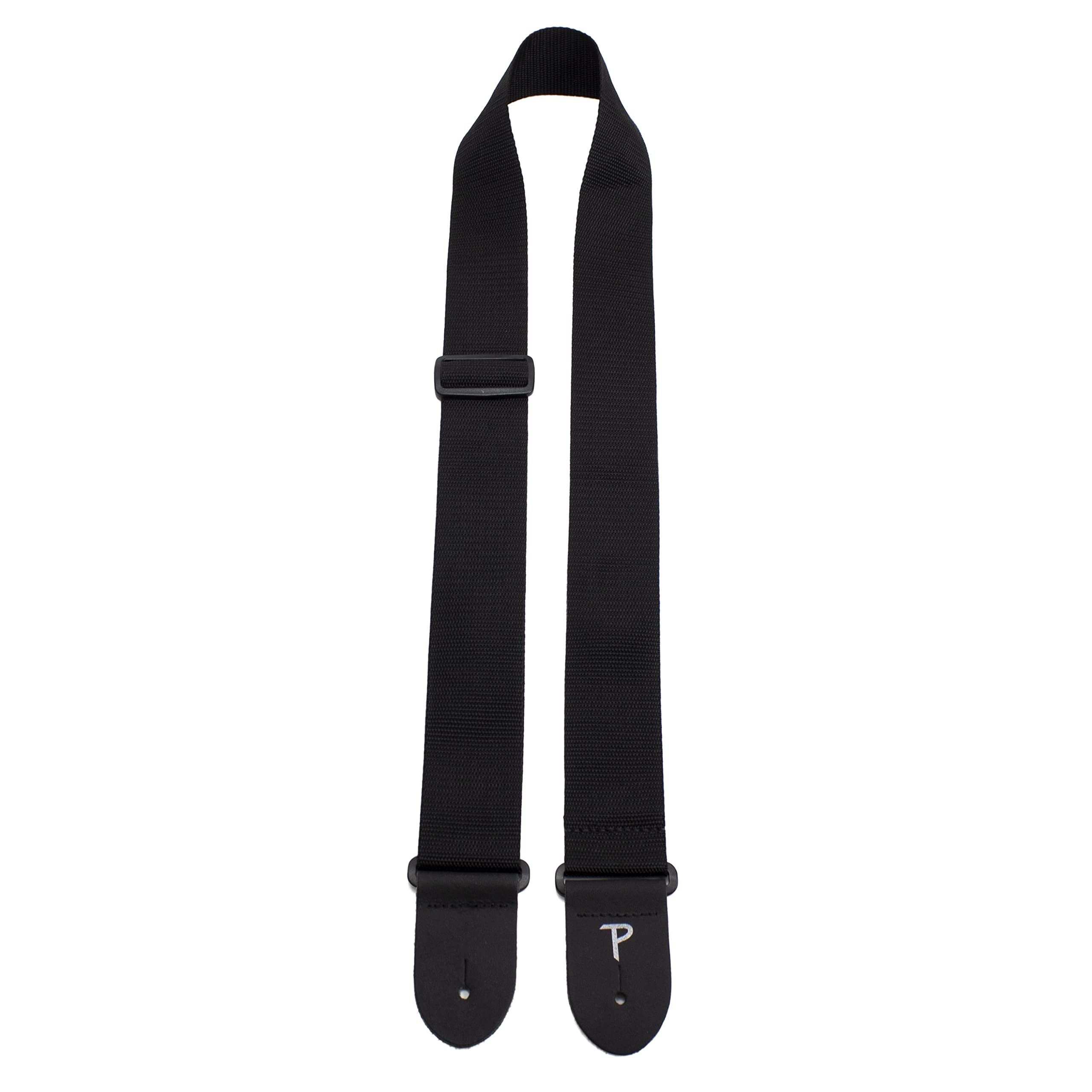 Perri's Leathers, Nylon Guitar Strap with Leather Ends, Black, Anti-Slip, Classic, Suitable for Each Level, Standard Size, 56 Inch Compatible with All Button Lock Systems