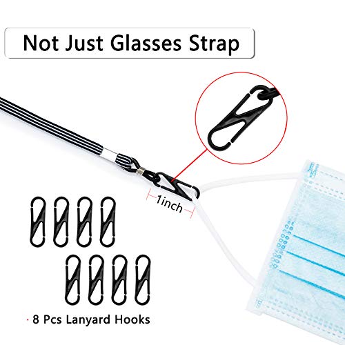 Premium Eyeglasses Strap, Ftojos 4 PCS Eye Glasses String Holder Chains for Men and Women, Adjustable Sunglasses Strap Neck Retainer, Elastic Eyeglass Cord with 8 Lanyard Clips Hooks