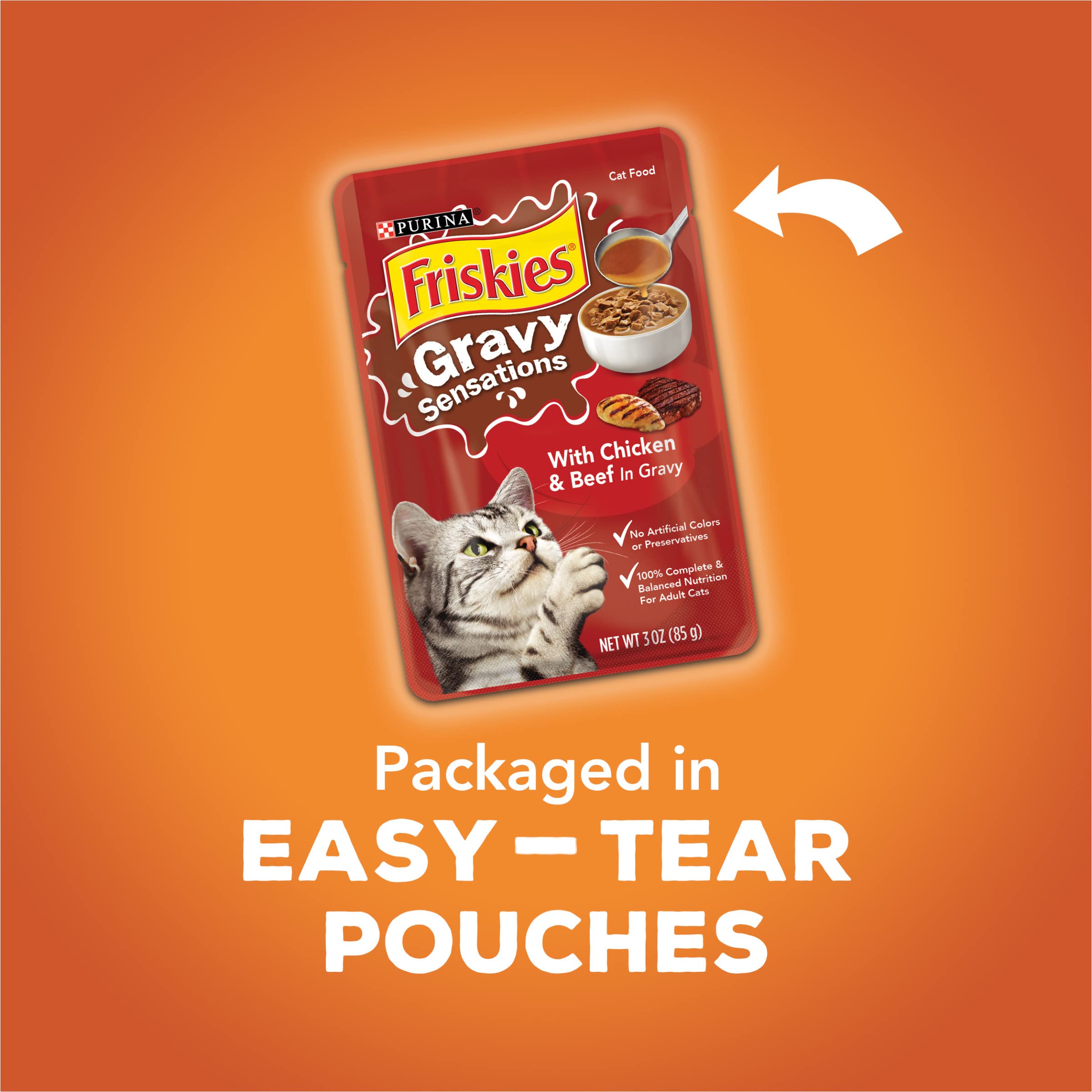 Purina Friskies Gravy Wet Cat Food Variety Pack, Gravy Sensations Poultry Pouches - (12) 3 oz. Pouches