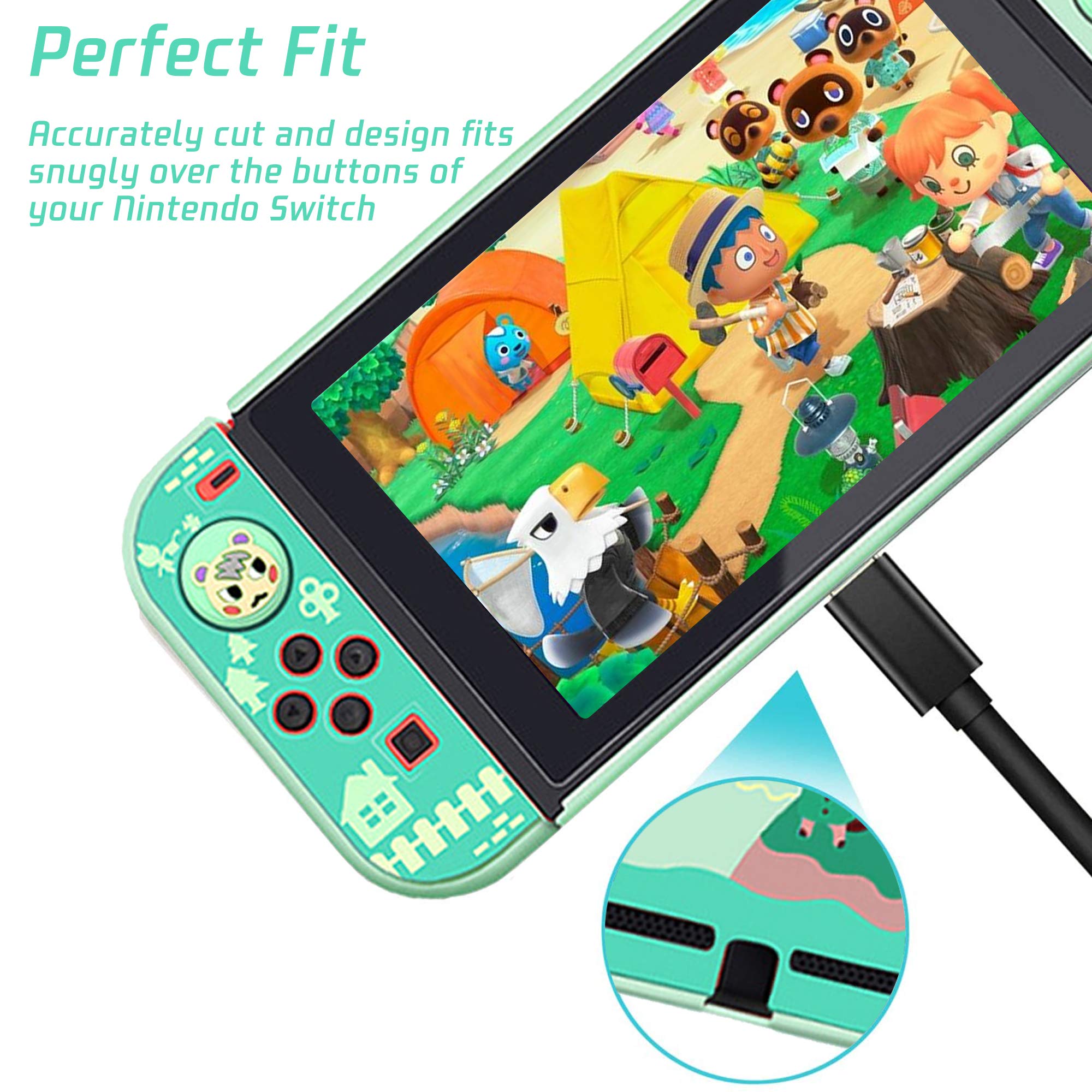 RHOTALL Protective Case Cover for Nintendo Switch, Dockable Case for Nintendo Switch and Joy Con Controller with 2 Marshal Design Thumb Grips - (for Animal Crossing Island Version)