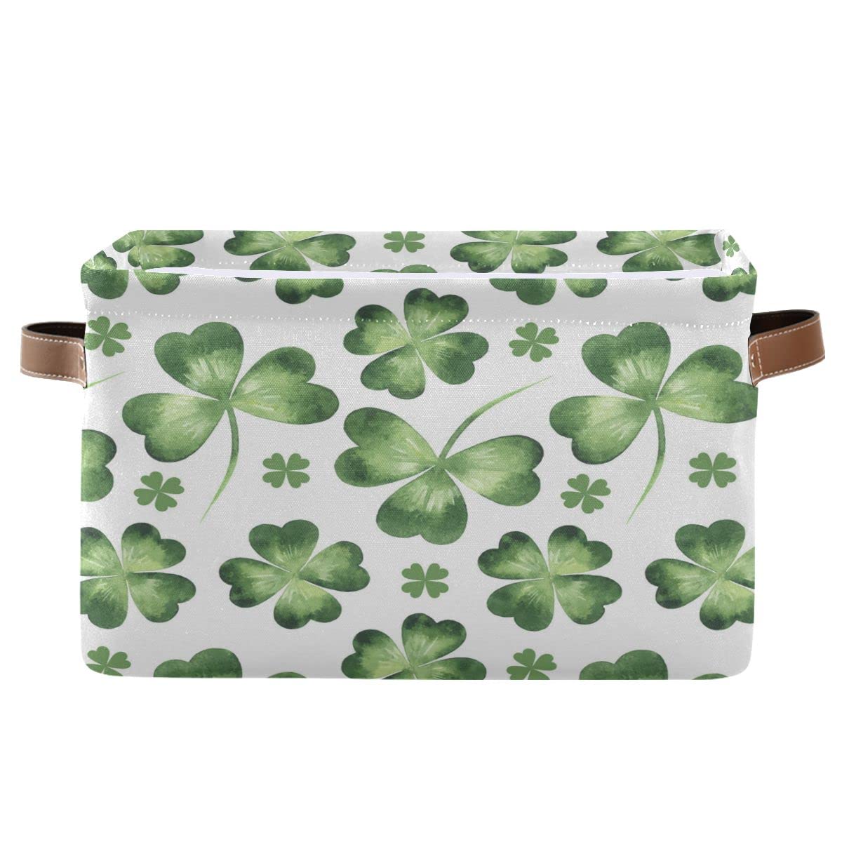St. Patrick's Day Clover Shamrock Storage Basket Fabric Laundry Baskets Happy Patricks Day Accessories Storage Boxes Organizer Bag for Baby Cloth Dog Toy Book Storage Cubes Shelf Closet Bins 16×12×8