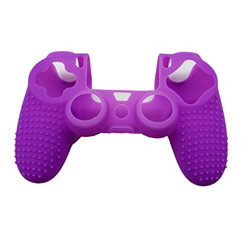PS4 Controller Grips,Pandaren Studded Anti-Slip Silicone Cover Skin Set Compatible for PS4 /Slim/PRO Controller(Skin x 2 + FPS PRO Thumb Grips x 8)(Green, Purple)