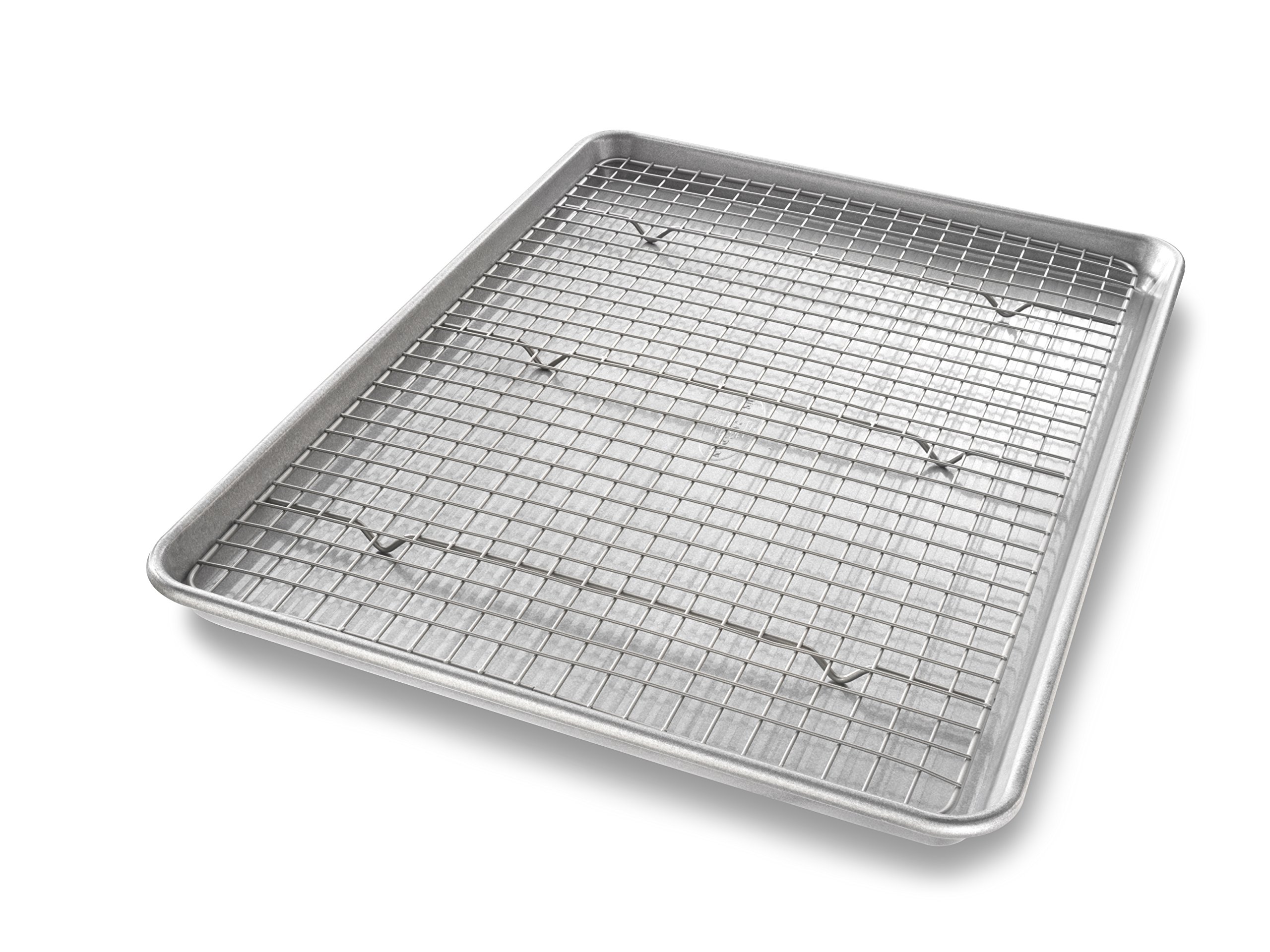 USA Pan Nonstick Quarter Sheet Pan Set of 2 and Half Sheet Baking Pan and Bakeable Nonstick Cooling Rack Set