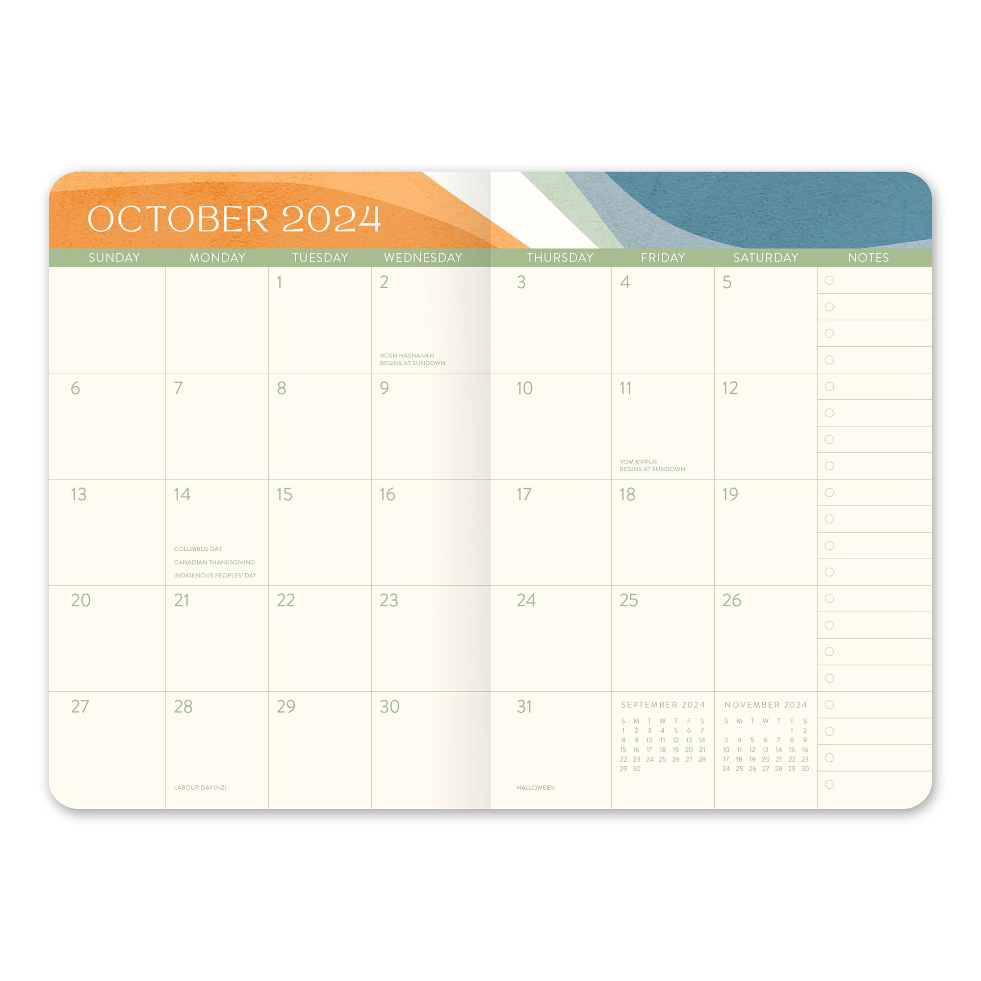 Orange Circle Studio Planner 2024, Weekly & Monthly Calendar, To Do List Notepad, Appointment Book, Budget & Goal Tracker, Small Pocket 17-Month Agenda for School/Work, Rainbow Waves